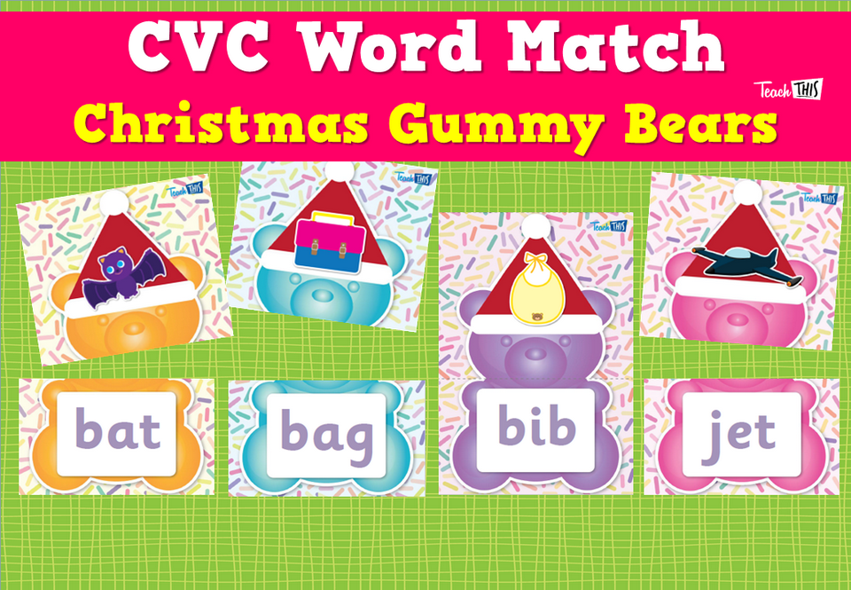 CVC Word Match - Christmas Gummy Bears :: Teacher Resources and ...
