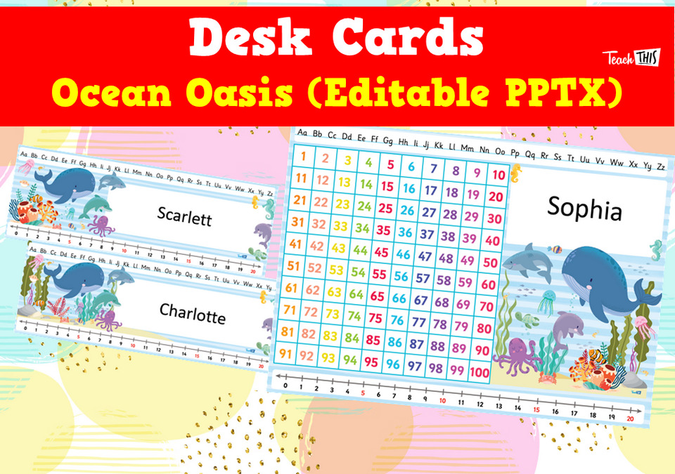 Desk Cards - Ocean Oasis (Editable PPTX) :: Teacher Resources and Classroom Games :: Teach This