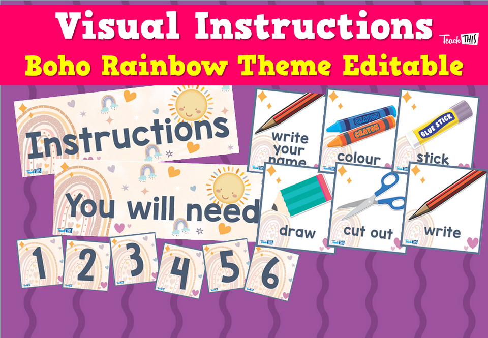 Visual Instructions - Boho Rainbow Theme Editable :: Teacher Resources ...