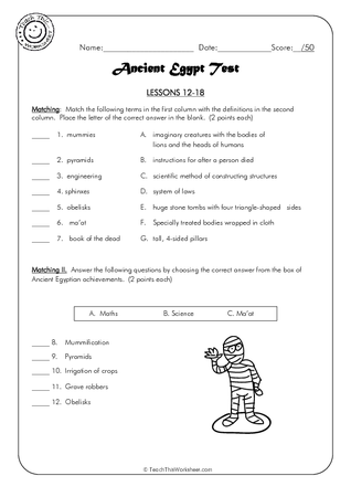 Ancient Egypt - Test 3 (Lessons 12-18) :: Teacher Resources and ...