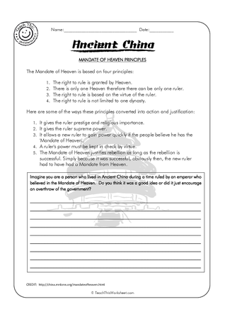 Ancient China 5 - Mandate of Heaven Principles :: Teacher Resources and ...
