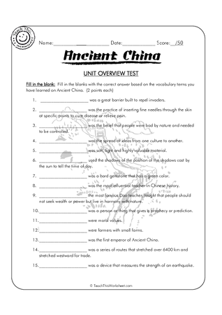 Ancient China - Unit Overview Test :: Teacher Resources and Classroom ...