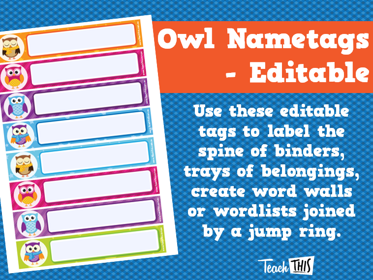 Owl Nametags - Editable :: Teacher Resources and Classroom Games ...