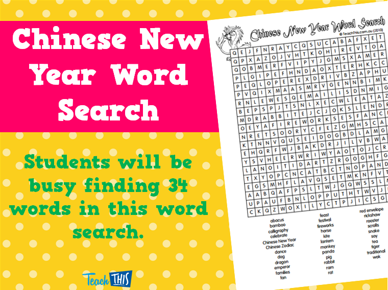Chinese New Year Wordsearch :: Teacher Resources and Classroom Games ...
