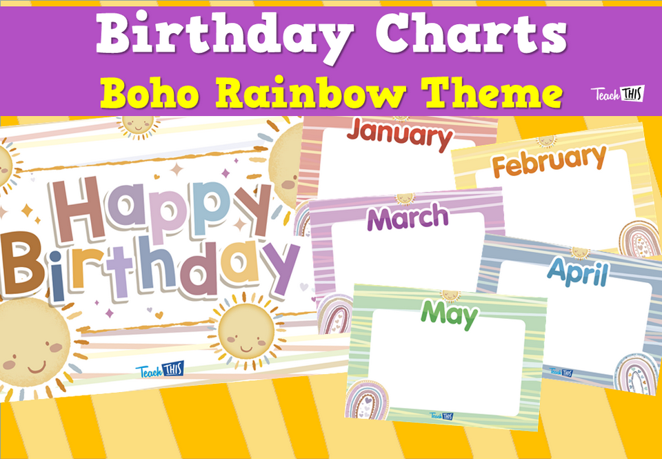 Birthday Chart - Boho Rainbow Theme :: Teacher Resources and Classroom ...