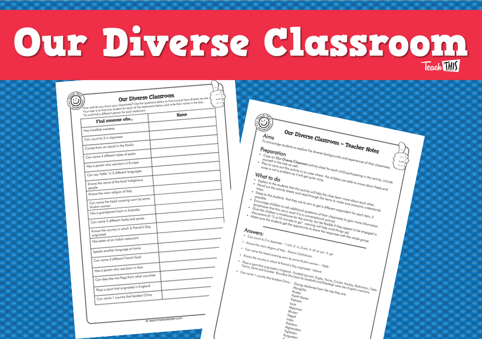 Our Diverse Classroom (2 pg) :: Teacher Resources and Classroom Games ...