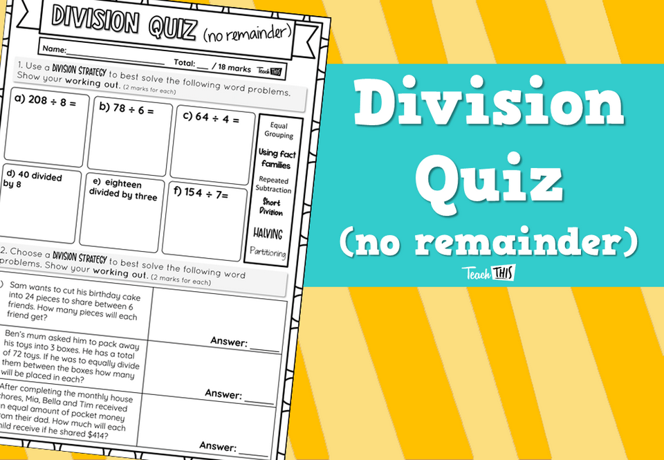 Division Quiz (no remainder) :: Teacher Resources and Classroom Games ...