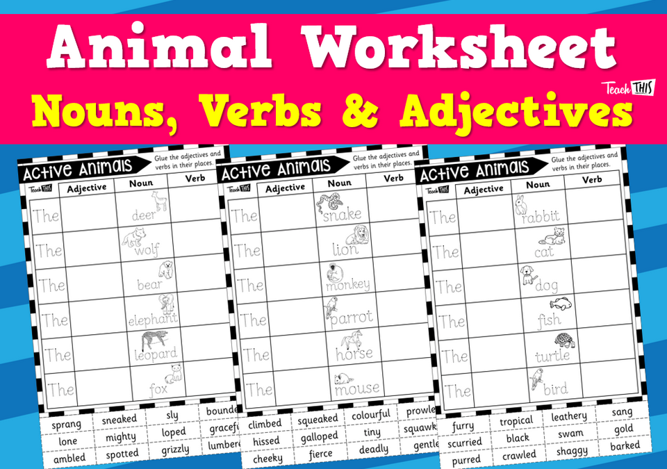 Animal Worksheet - Nouns, Verbs & Adjectives :: Teacher Resources and ...