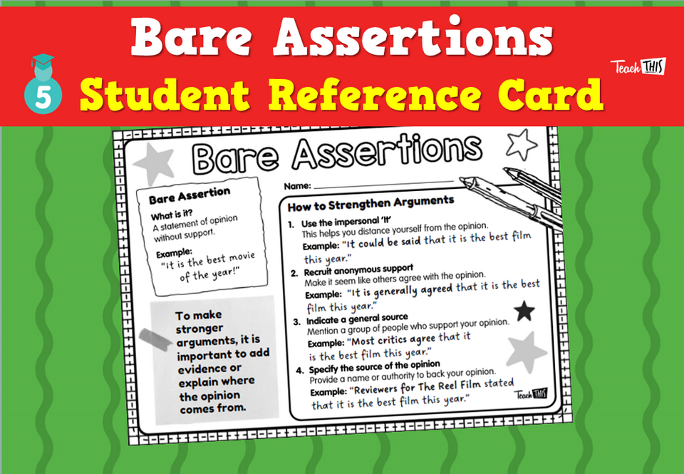 Bare Assertions - Student Reference Card :: Teacher Resources and Classroom Games :: Teach This