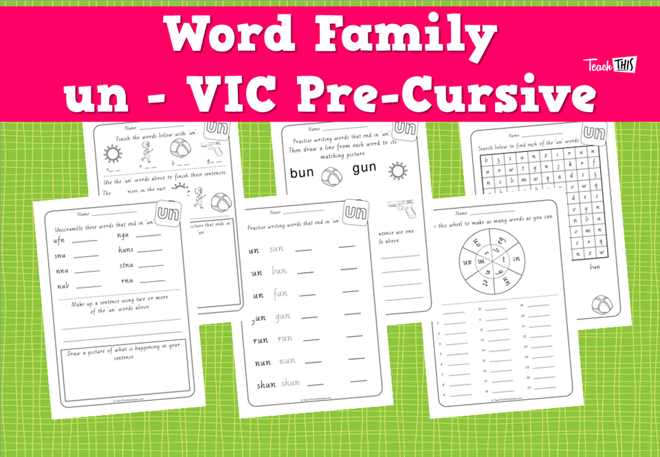 Word Family - un - VIC Pre-Cursive :: Teacher Resources and Classroom ...
