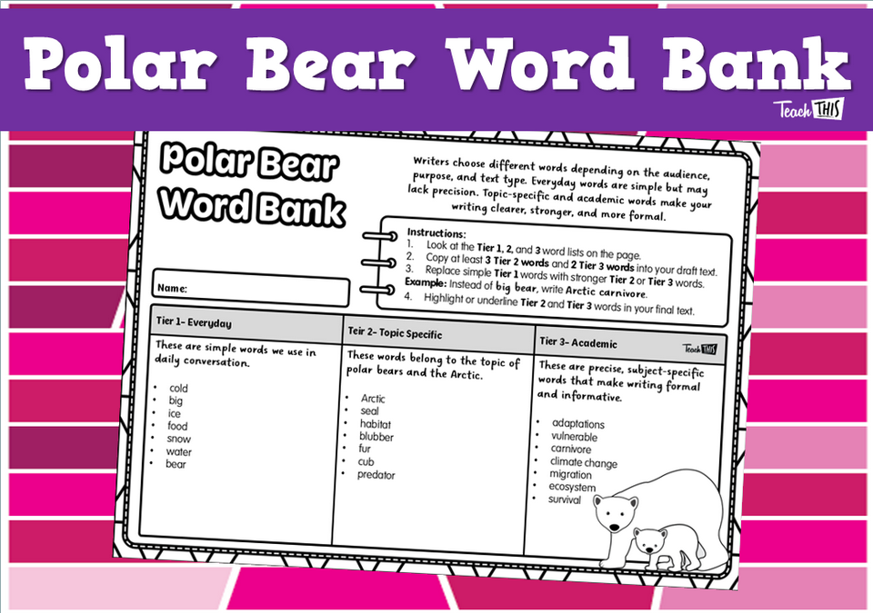 Polar Bear Word Bank :: Teacher Resources and Classroom Games :: Teach This