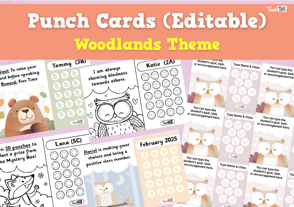 Punch Cards (Editable) - Woodlands Theme :: Teacher Resources and ...