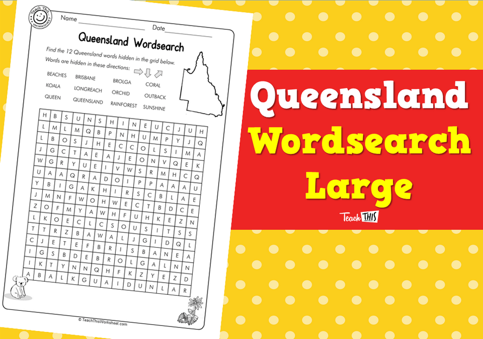 Queensland Wordsearch (Large) :: Teacher Resources and Classroom Games ...