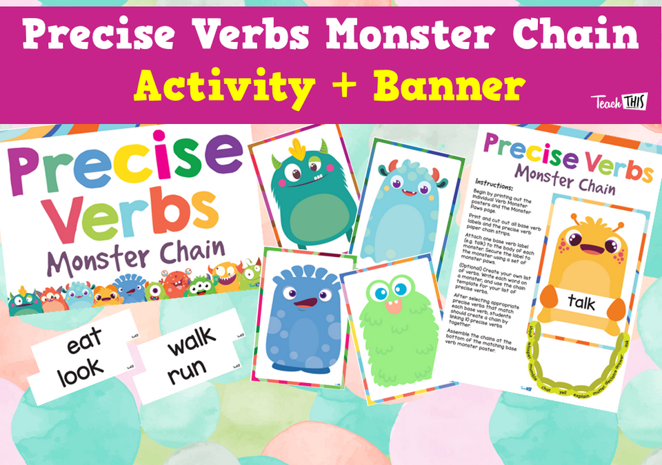Precise Verbs Monster Chain Activity + Banner :: Teacher Resources and ...