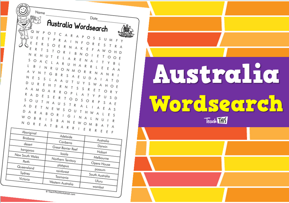 Australia Wordsearch (2 pg) :: Teacher Resources and Classroom Games ...