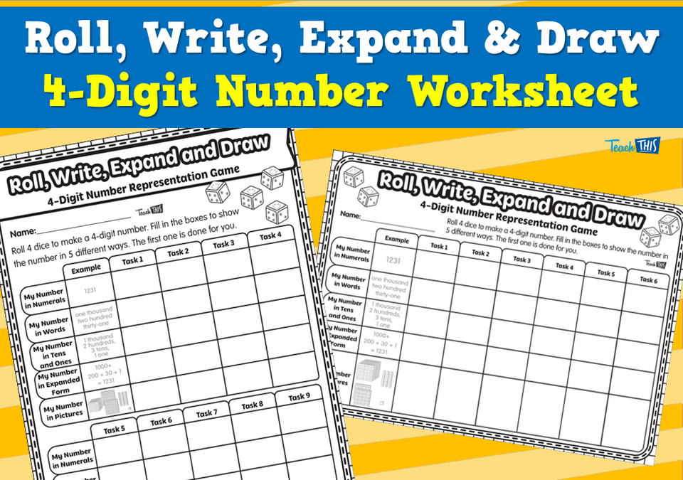 Roll, Write, Expand & Draw - 4-Digit Number Worksheet :: Teacher ...