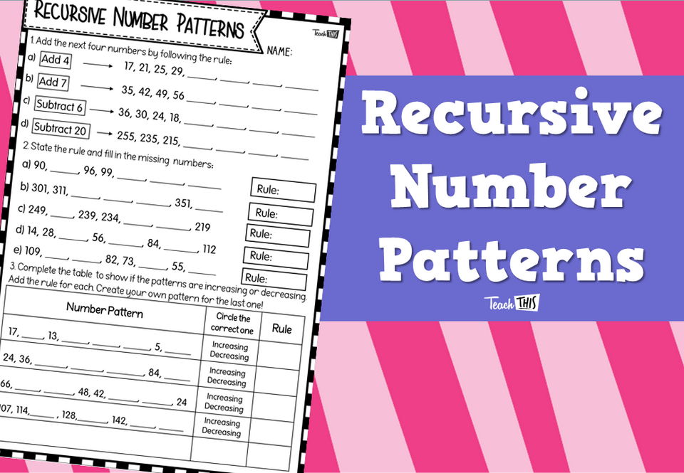 Recursive Number Patterns Teacher Resources And Classroom Games 
