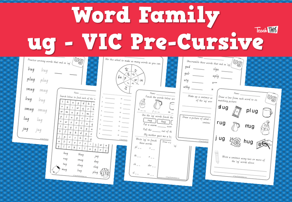 Word Family - ug - VIC Pre-Cursive :: Teacher Resources and Classroom ...