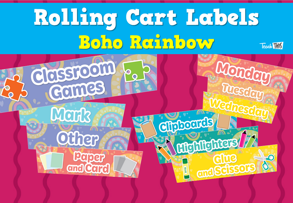 Rolling Cart Labels - Boho Rainbow :: Teacher Resources and Classroom ...