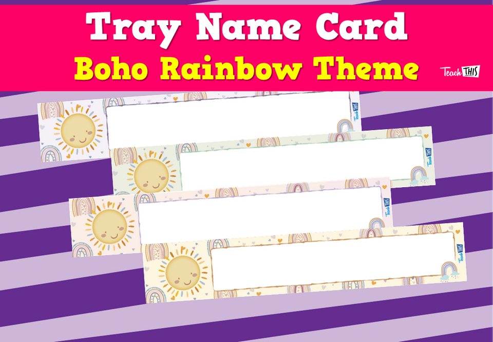 Tray Name Card - Boho Rainbow Theme :: Teacher Resources and Classroom ...