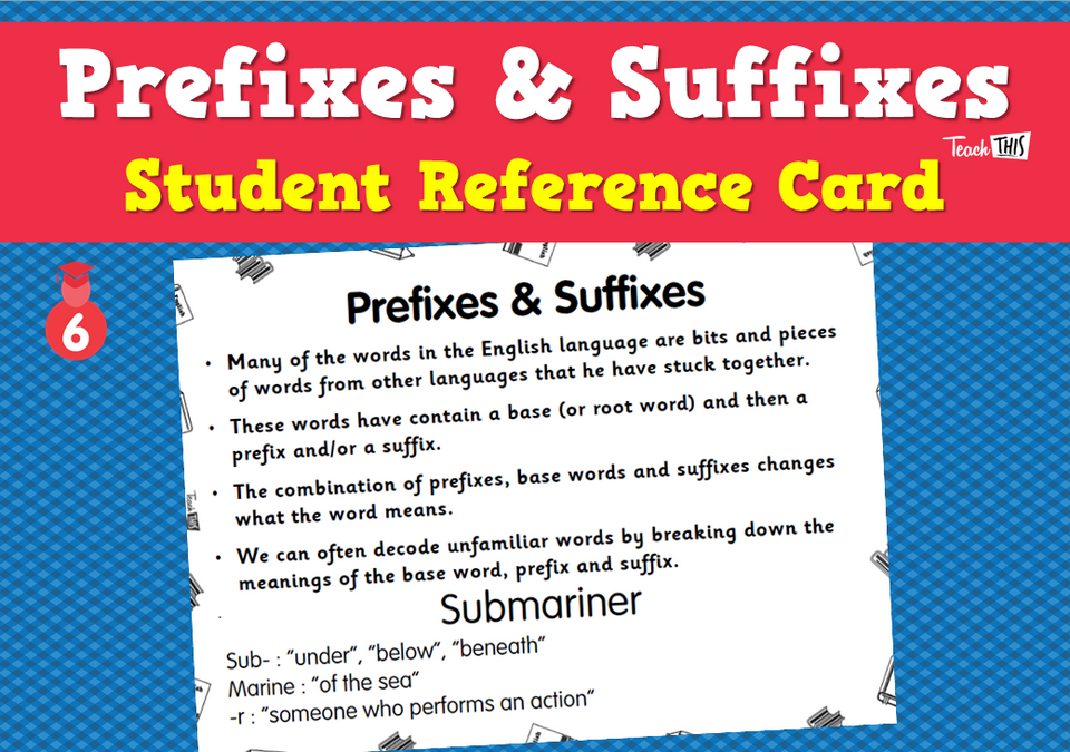Prefixes & Suffixes - Student Reference Card :: Teacher Resources and ...