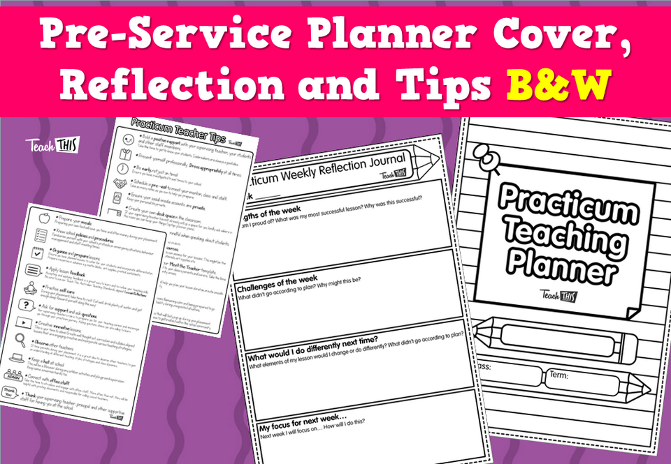 Pre-Service Planner Cover, Reflection and Tips B&W :: Teacher Resources ...