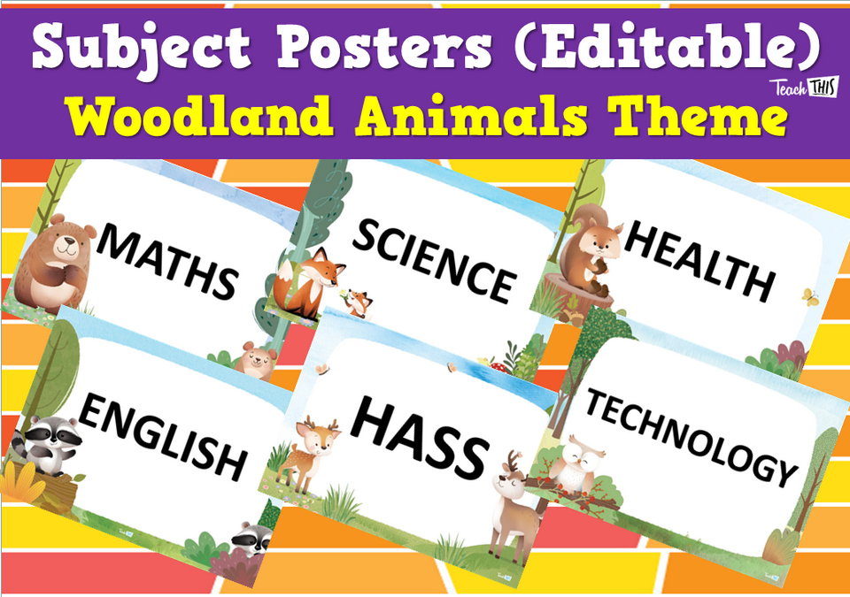 Subject Posters (Editable) - Woodland Animals Theme :: Teacher ...