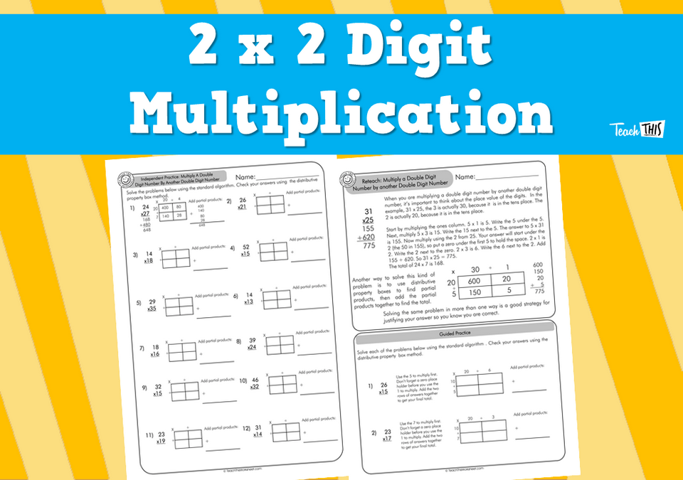 2 x 2 Digit Multiplication (answers incl) 4pg :: Teacher Resources and ...