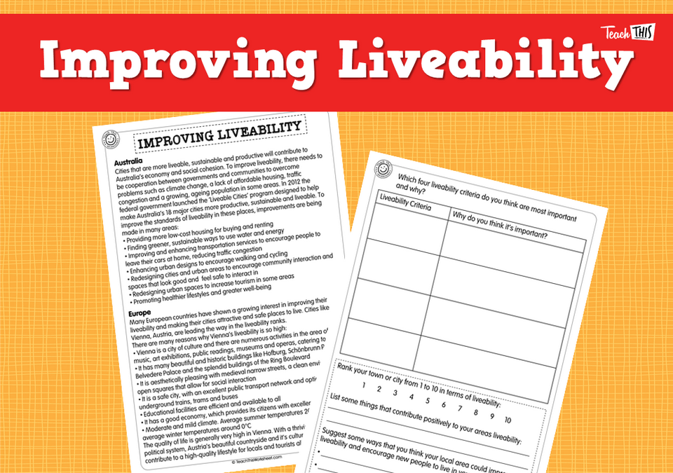 Improving Liveability (2pg) :: Teacher Resources and Classroom Games ...
