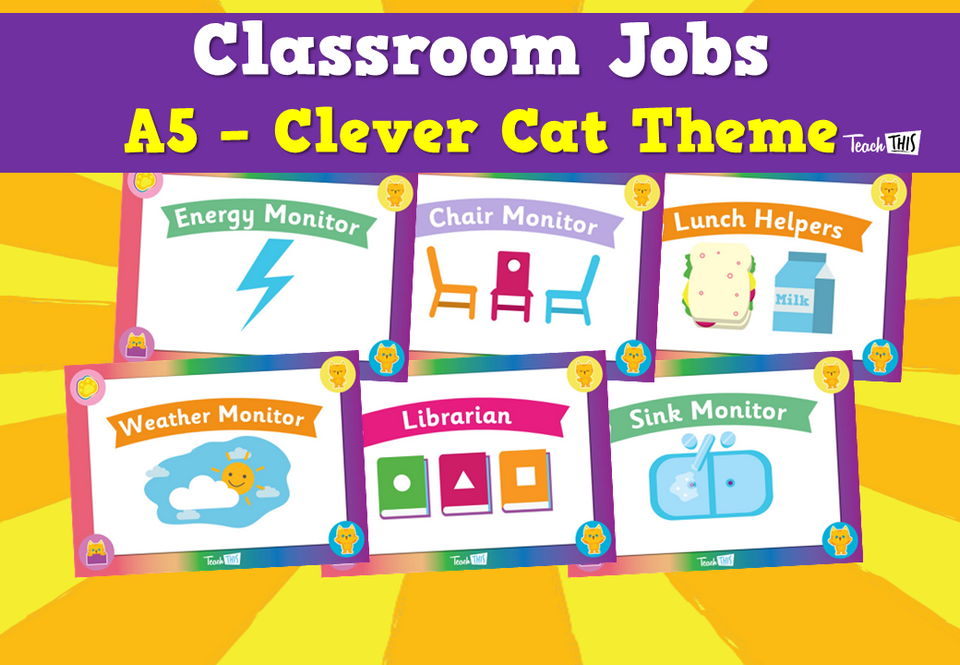 Classroom Jobs A5 - Clever Cat Theme :: Teacher Resources and Classroom ...