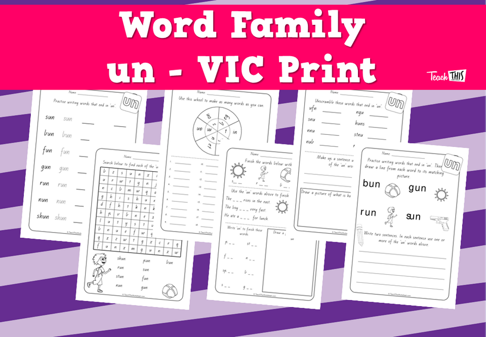 Word Family - un - VIC Print :: Teacher Resources and Classroom Games ...