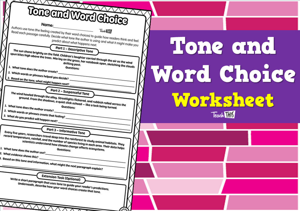 Tone and Word Choice - Worksheet :: Teacher Resources and Classroom Games :: Teach This