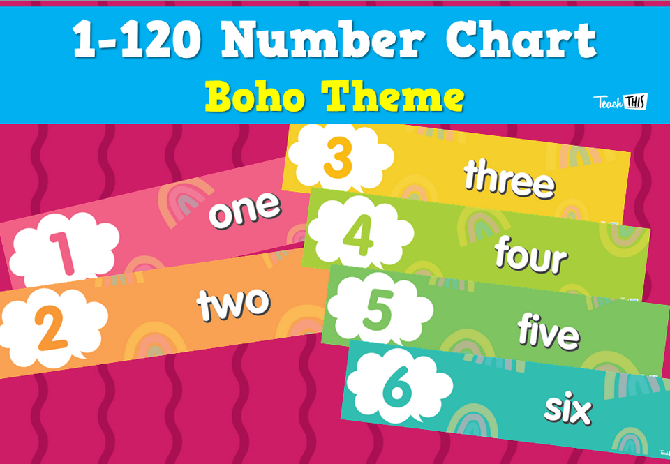1-120 Number Chart Boho Theme :: Teacher Resources and Classroom Games ...