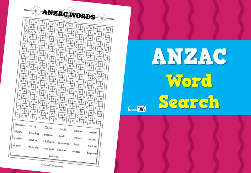 ANZAC - Word Search :: Teacher Resources and Classroom Games :: Teach This