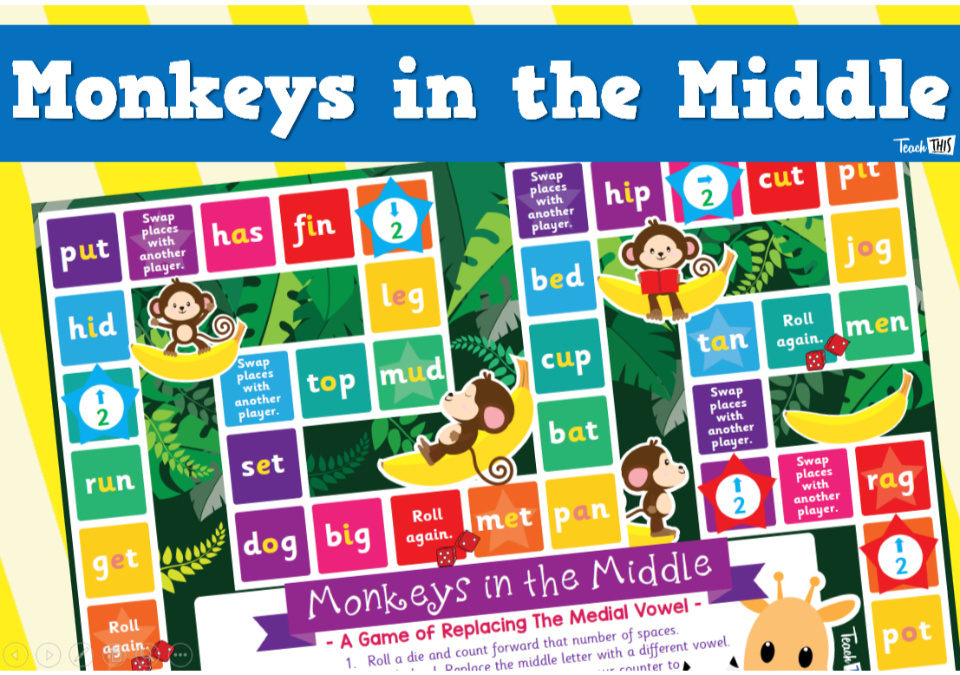 Monkeys In The Middle - Replacing Medial Vowel Boardgame :: Teacher ...
