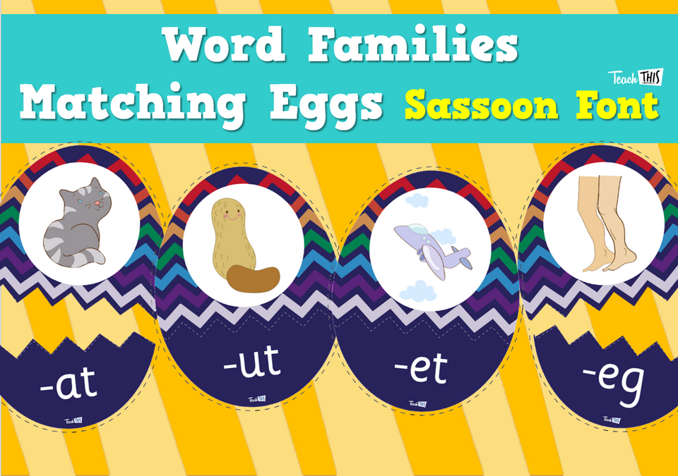 Word Families Matching Eggs - Sassoon Font :: Teacher Resources and ...