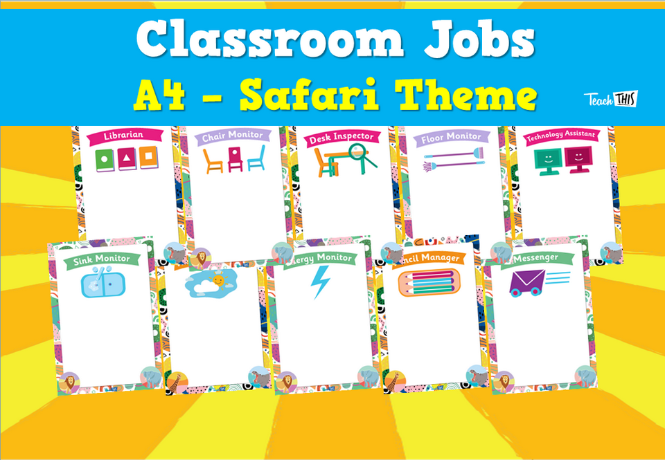 Classroom Jobs A4 - Safari Theme :: Teacher Resources and Classroom ...