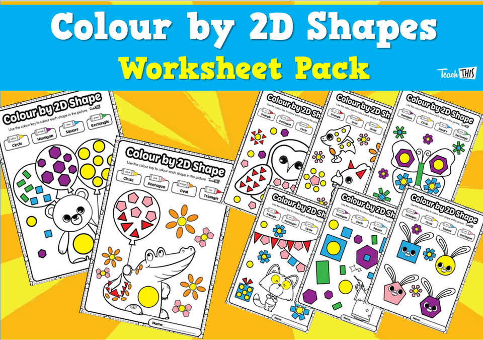 Colour by 2D Shapes - Worksheet Pack :: Teacher Resources and Classroom ...