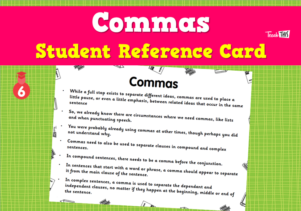 Commas - Student Reference Card :: Teacher Resources and Classroom ...