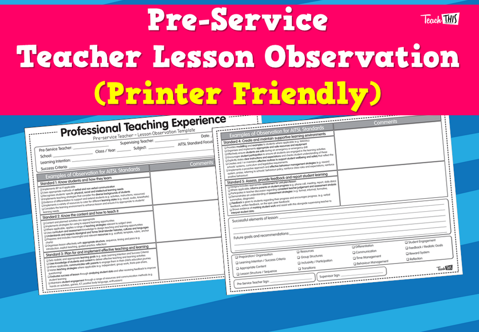 Pre-Service Teacher Lesson Observation (Printer Friendly) :: Teacher ...