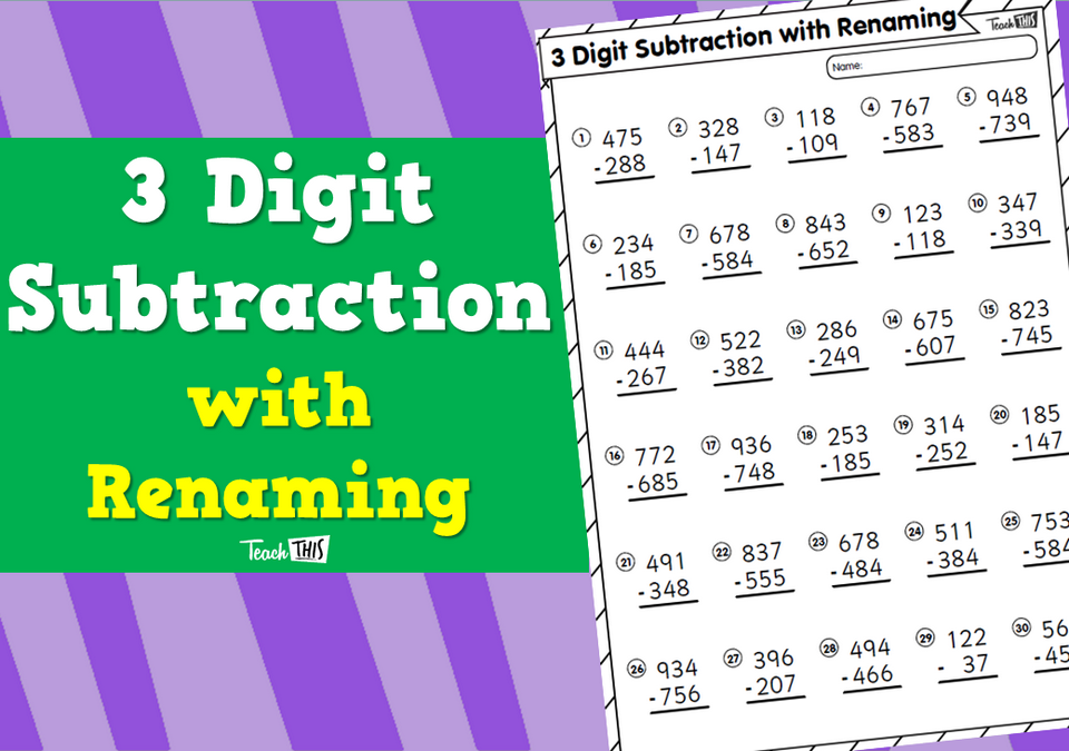 3 Digit Subtraction with Renaming :: Teacher Resources and Classroom ...