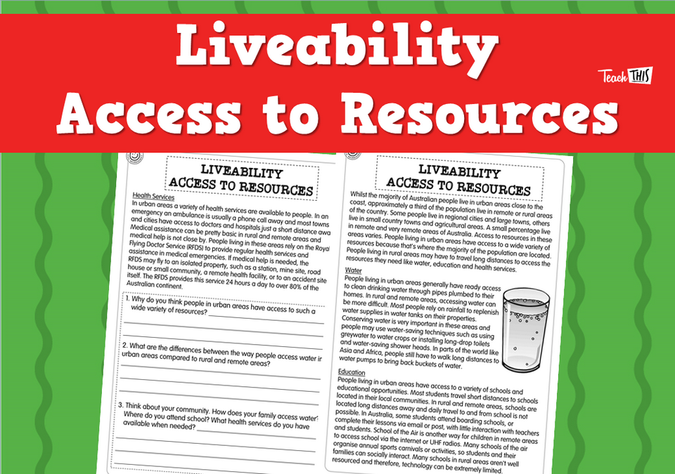 Liveability Access to Resources (2pg) :: Teacher Resources and ...
