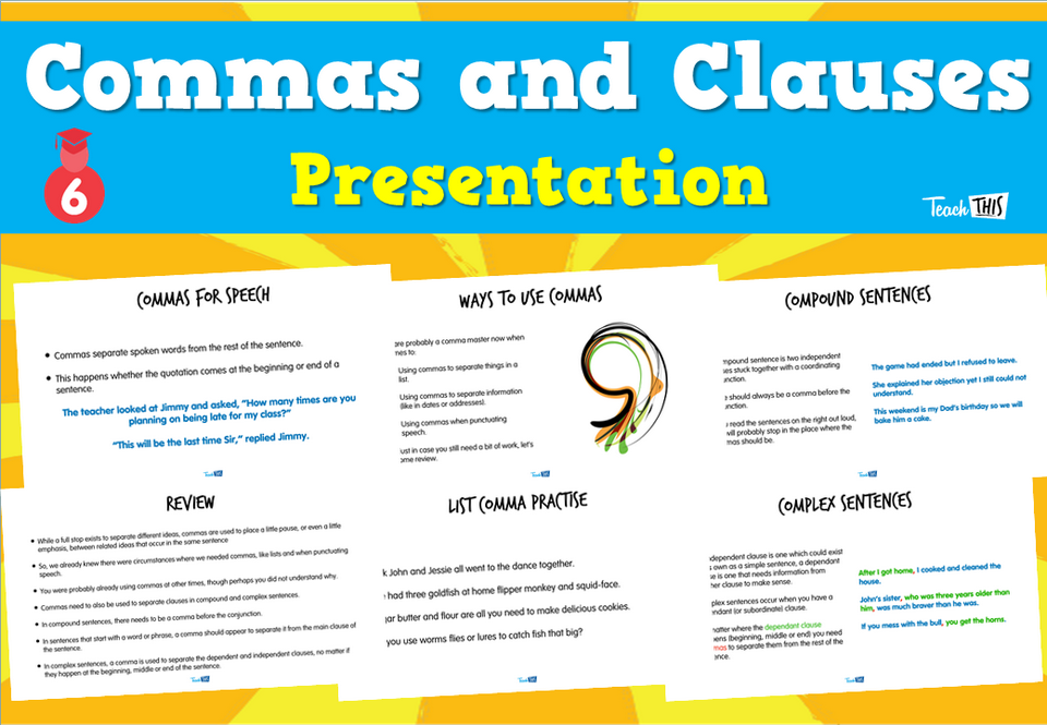 Commas and Clauses - Presentation :: Teacher Resources and Classroom ...