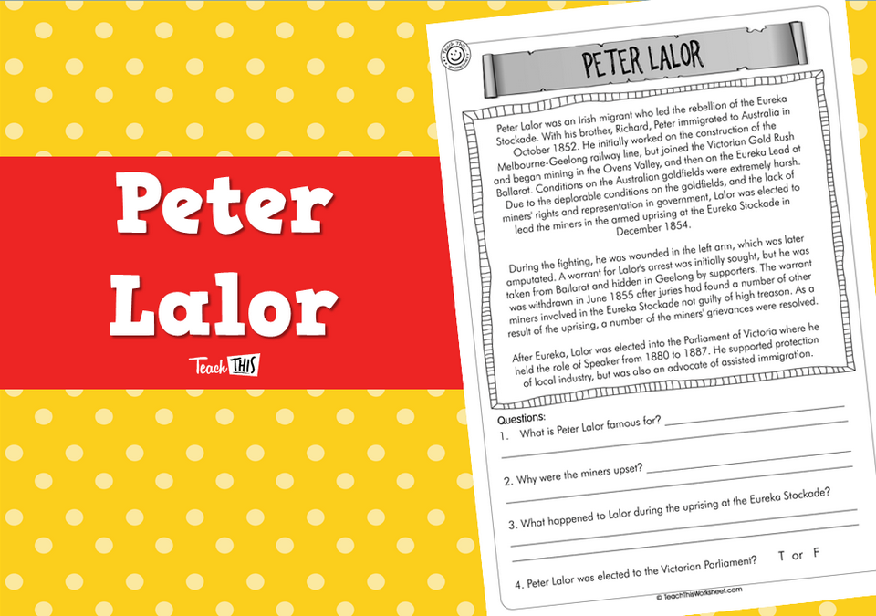Peter Lalor (1pg) :: Teacher Resources and Classroom Games :: Teach This