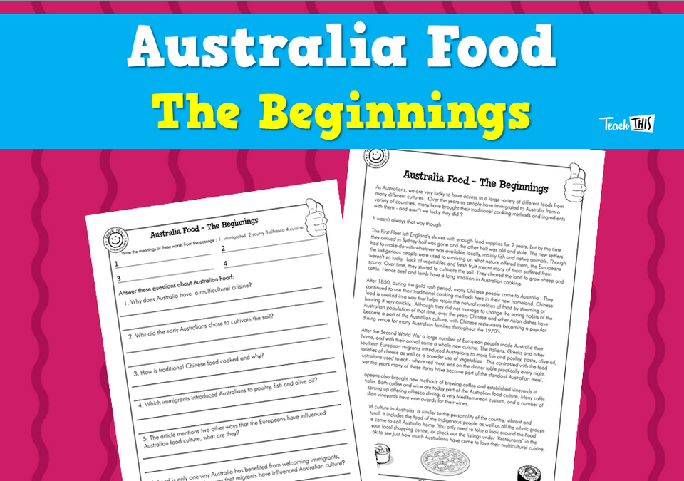 Australia Food - The Beginnings (2 pg) :: Teacher Resources and ...