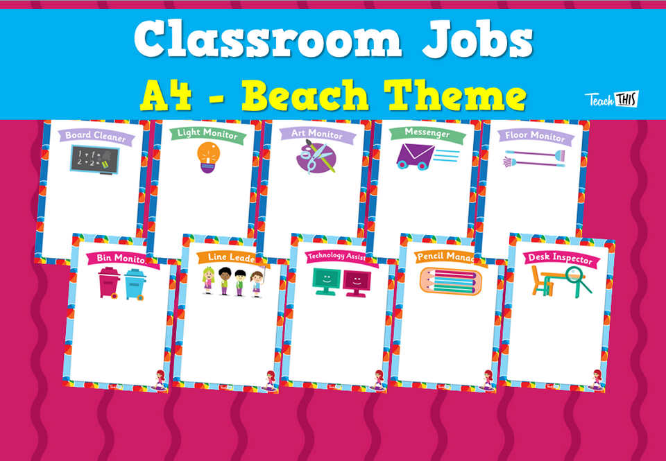 Classroom Jobs A4 - Beach Theme :: Teacher Resources and Classroom ...